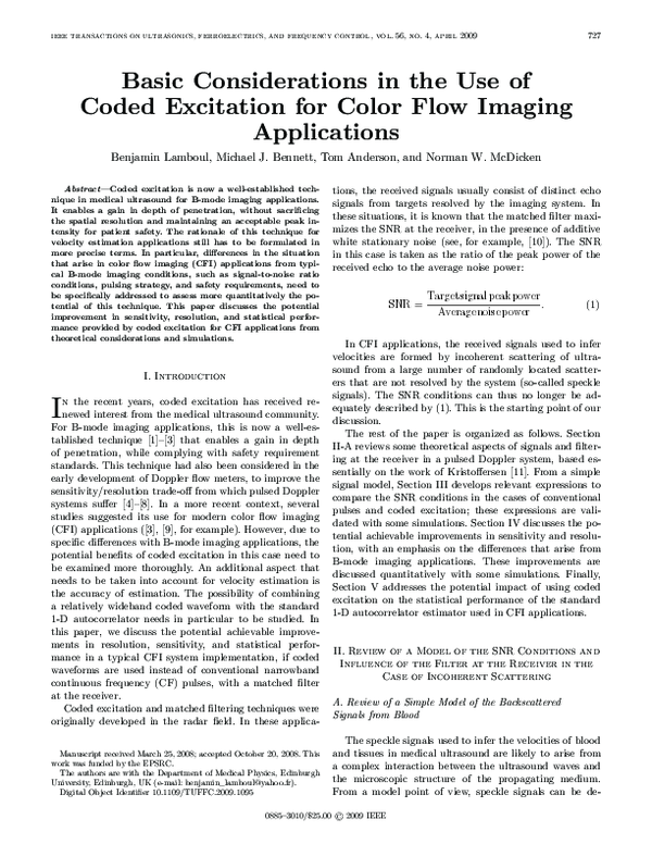 (PDF) Basic considerations in the use of coded excitation for color flow imaging applications