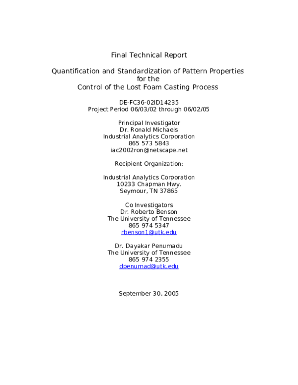 (PDF) Final Technical Report Quantification and Standardization of Pattern Properties for the ...