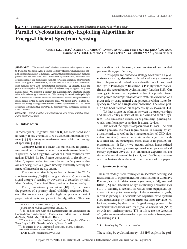 (PDF) Parallel Cyclostationarity-Exploiting Algorithm for Energy-Efficient Spectrum Sensing