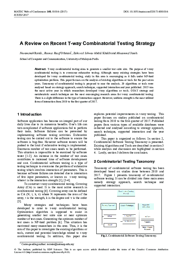 Pdf A Review On Recent T Way Combinatorial Testing Strategy Muzammil Jusoh