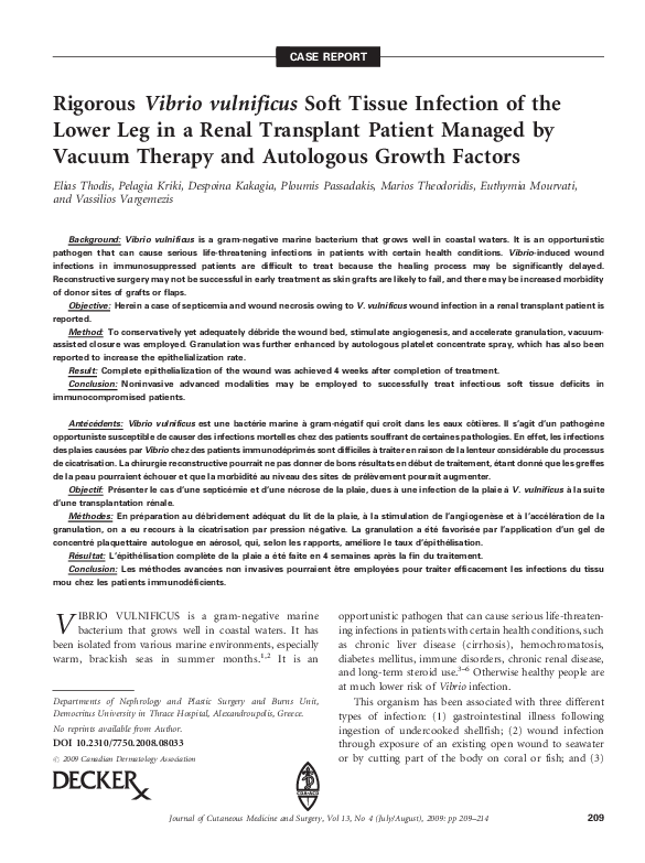 (PDF) Rigorous Vibrio vulnificus soft tissue infection of the lower leg ...