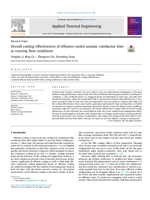 (PDF) Overall cooling effectiveness of effusion cooled annular ...