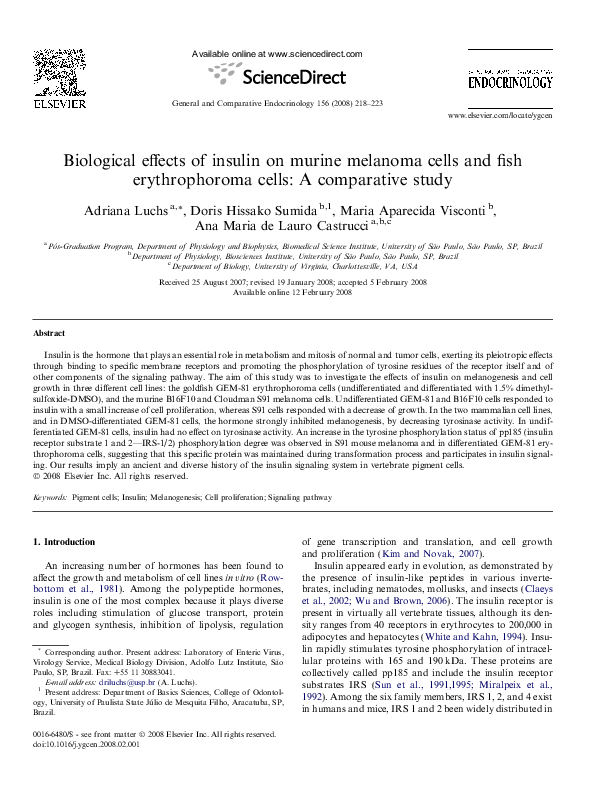 (PDF) Biological effects of insulin on murine melanoma cells and fish ...