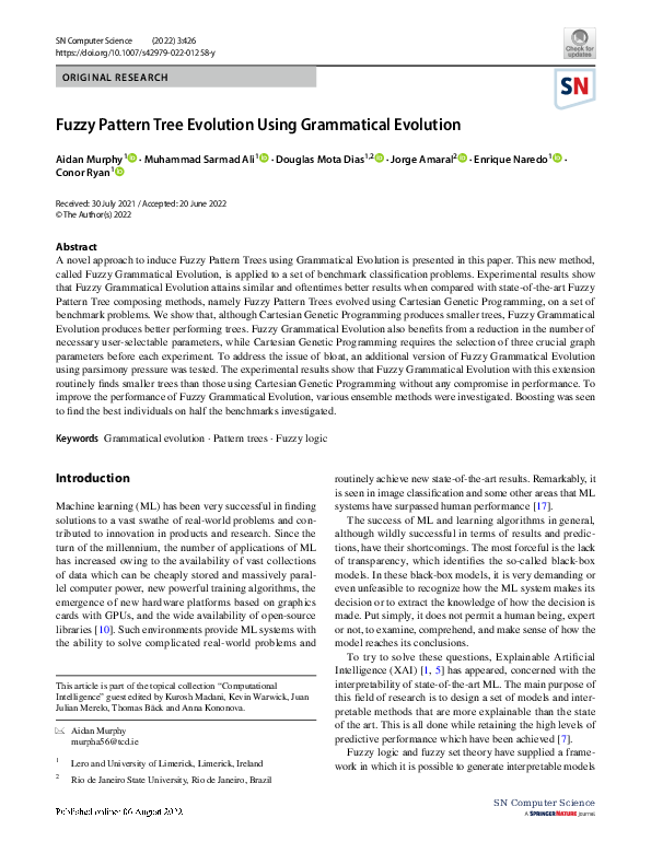 (PDF) Fuzzy Pattern Tree Evolution Using Grammatical Evolution