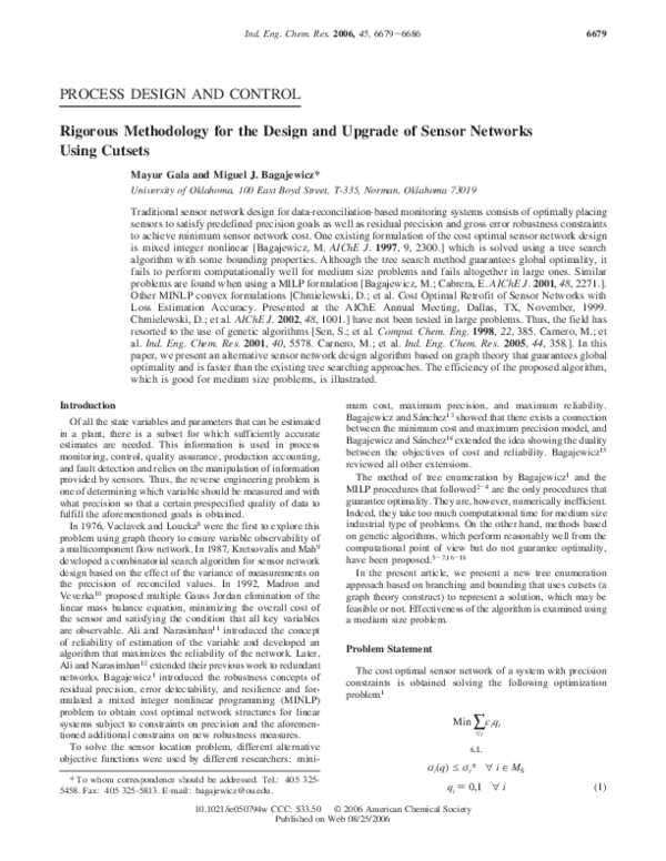 (PDF) PROCESS DESIGN AND CONTROL Rigorous Methodology for the Design and Upgrade of Sensor ...