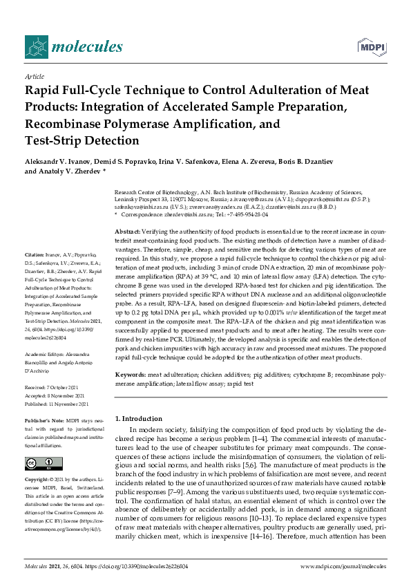 (PDF) Rapid Full-Cycle Technique to Control Adulteration of Meat ...