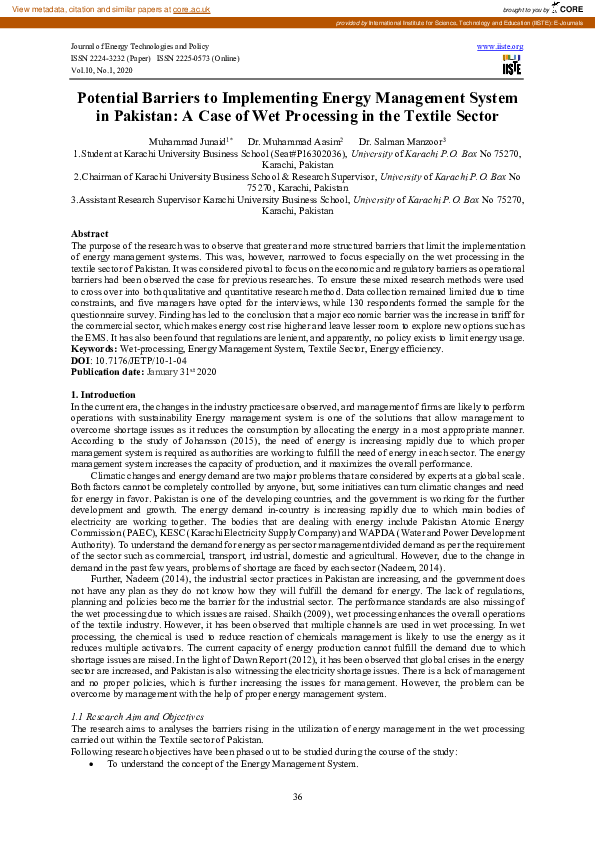 (PDF) Potential Barriers to Implementing Energy Management System in ...