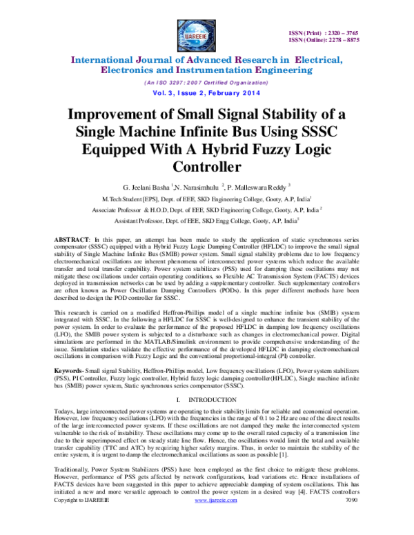(PDF) Improvement of Small Signal Stability of a Single Machine Infinite Bus Using SSSC Equipped ...