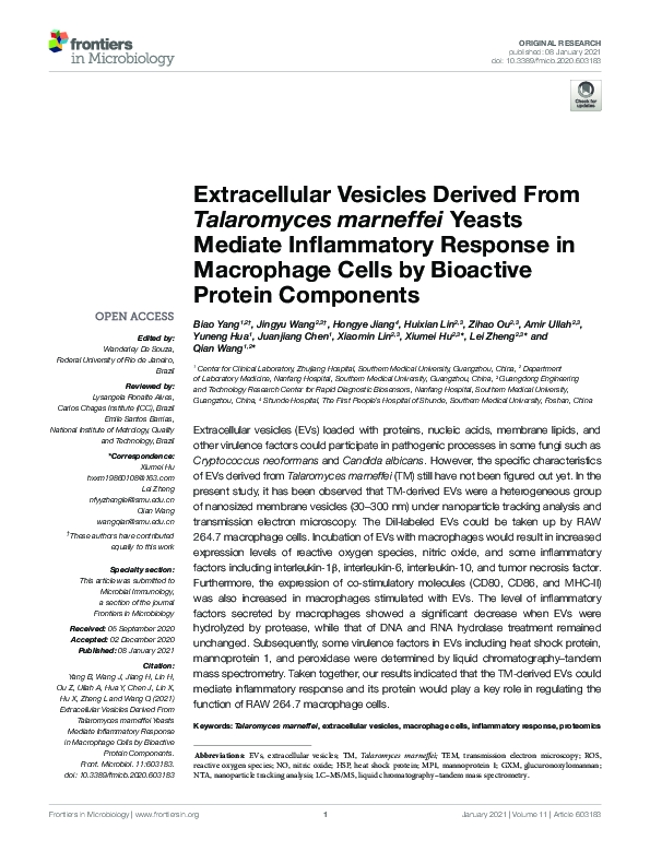 (PDF) Extracellular Vesicles Derived From Talaromyces marneffei Yeasts Mediate Inflammatory ...