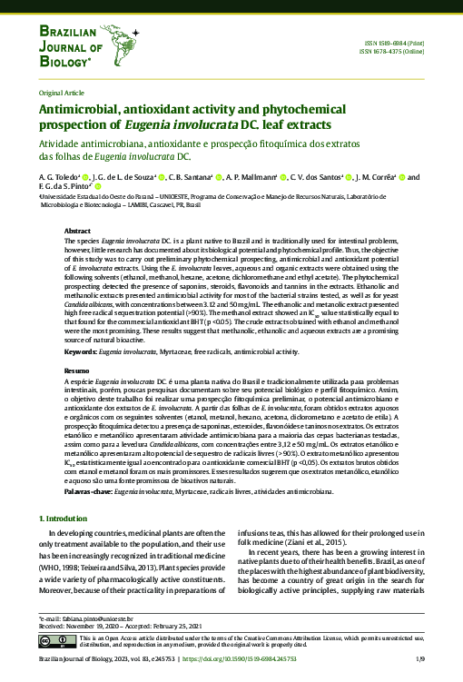 (PDF) Antimicrobial, antioxidant activity and phytochemical prospection of Eugenia involucrata ...
