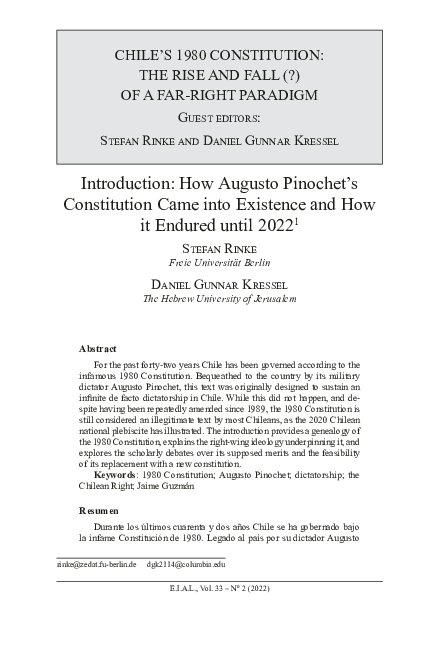 (PDF) Introduction: How Augusto Pinochet's Constitution Came into ...