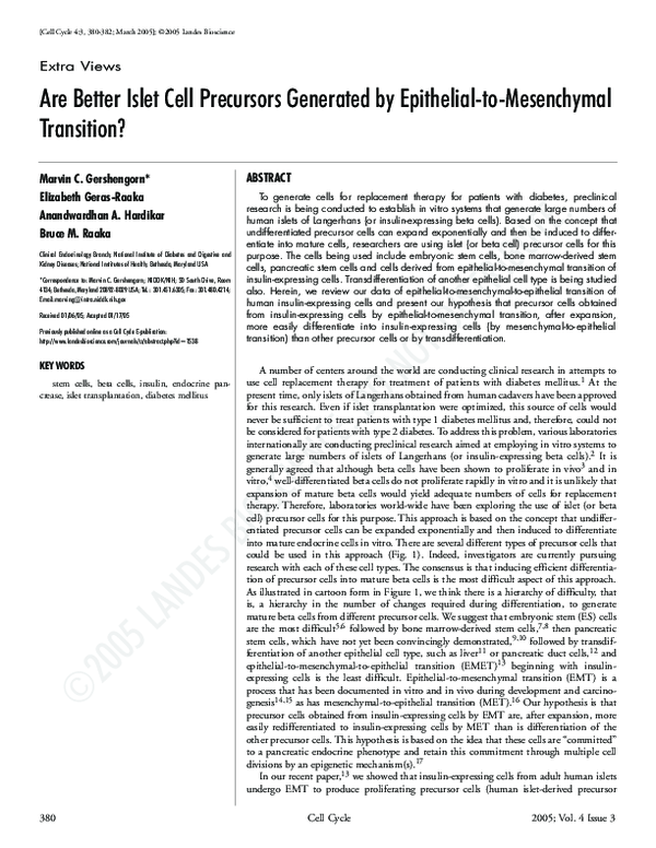 (PDF) Are Better Islet Cell Precursors Generated by Epithelial-to ...