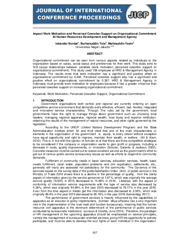 (PDF) Impact Work Motivation and Perceived Coworker Support on ...