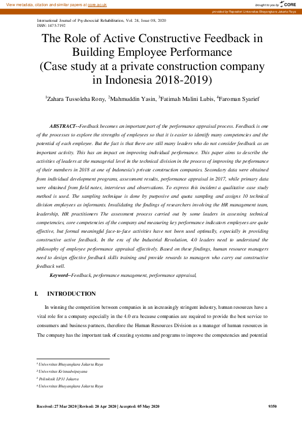 (PDF) The Role of Active Constructive Feedback in Building Employee ...