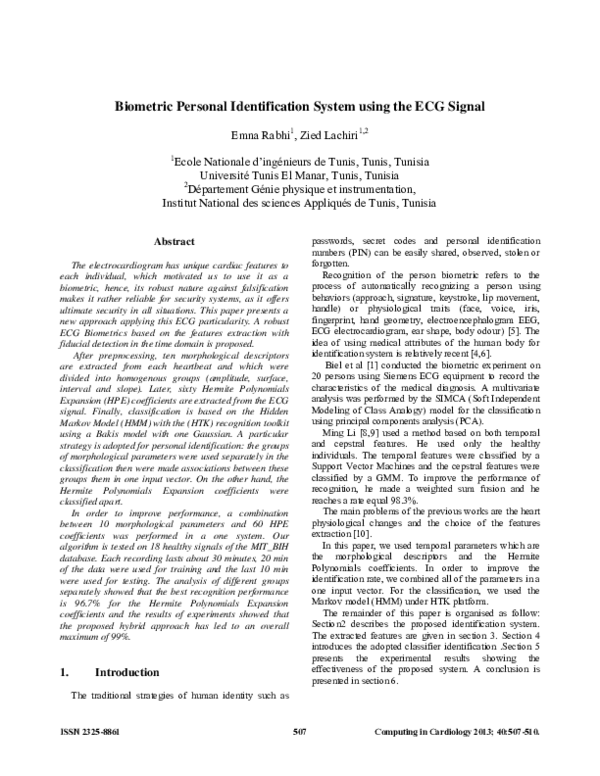 (PDF) Personal identification system using physiological signal