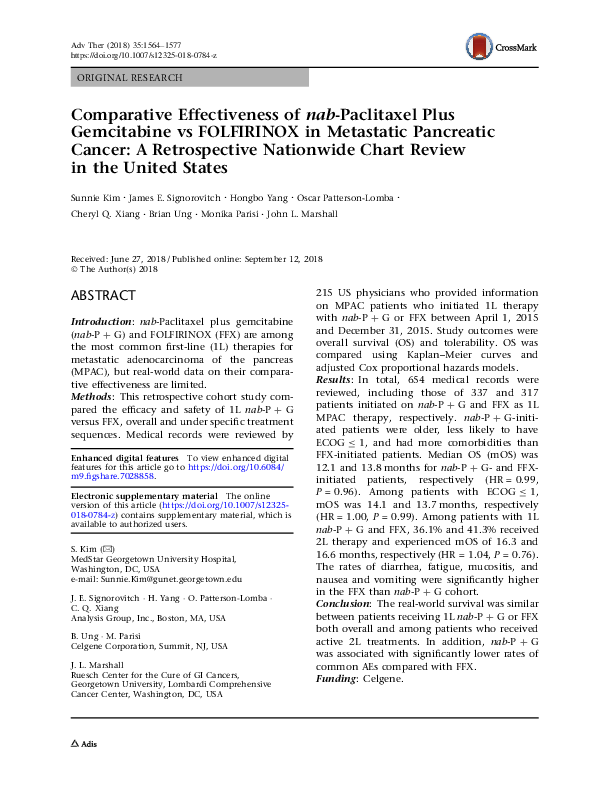 (PDF) Comparative Effectiveness of nab-Paclitaxel Plus Gemcitabine vs FOLFIRINOX in Metastatic ...