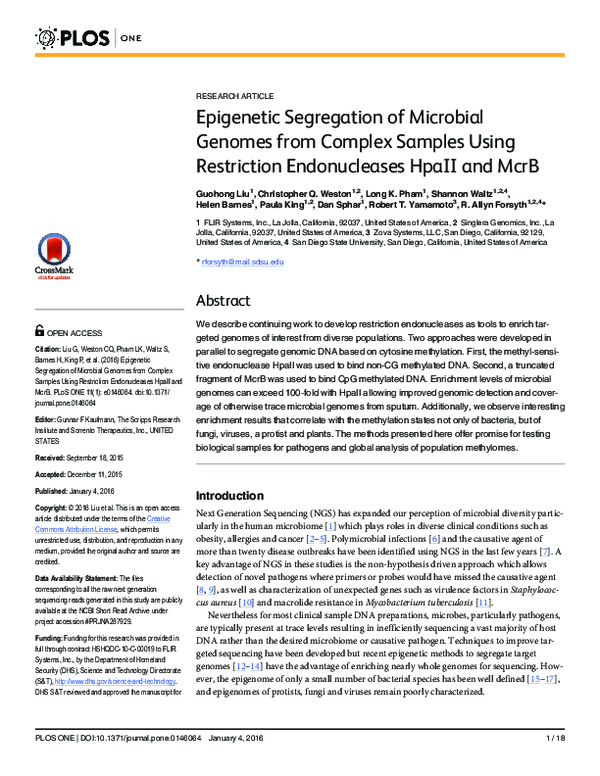 (PDF) Epigenetic Segregation of Microbial Genomes from Complex Samples ...