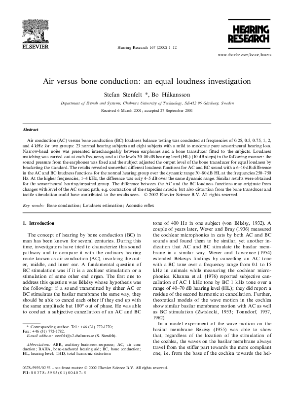(PDF) Air versus bone conduction: an equal loudness investigation