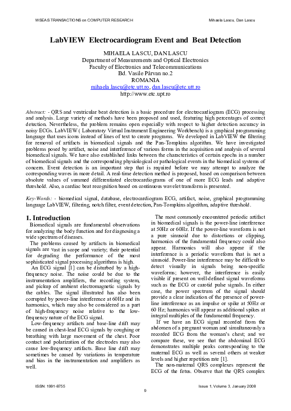 (PDF) LabVIEW electrocardiogram event and beat detection