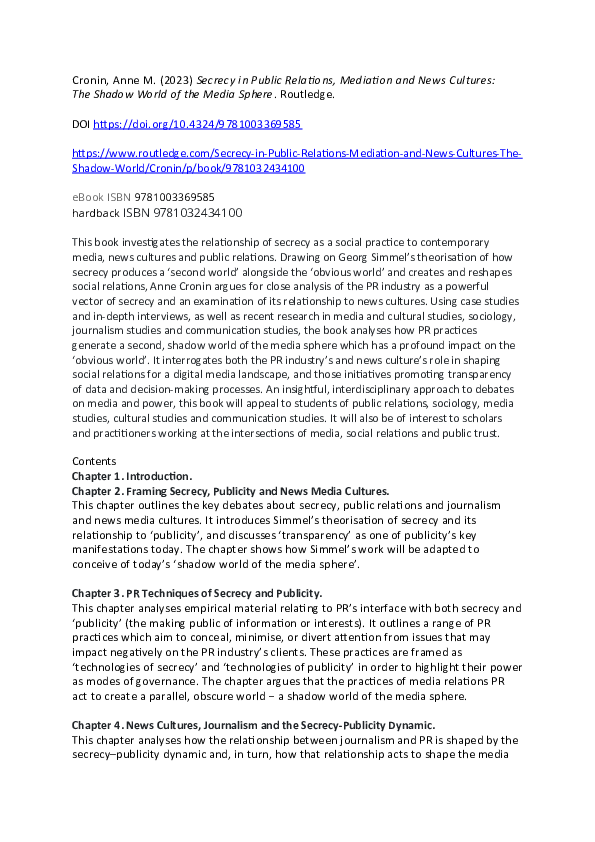 (DOC) Secrecy in PR and media SUMMARY