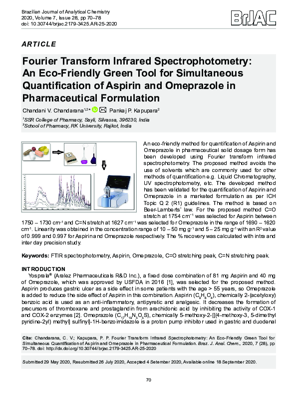 Fourier Transform Infrared Spectrophotometry: An Eco-Friendly Green ...