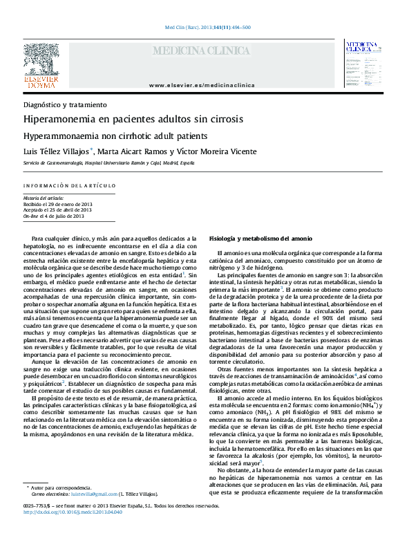 (PDF) Hiperamonemia en pacientes adultos sin cirrosis