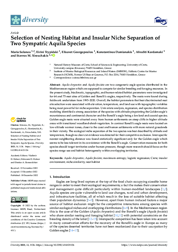 (PDF) Selection of Nesting Habitat and Insular Niche Separation of Two ...