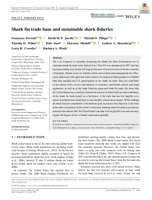 (PDF) Shark fin trade bans and sustainable shark fisheries