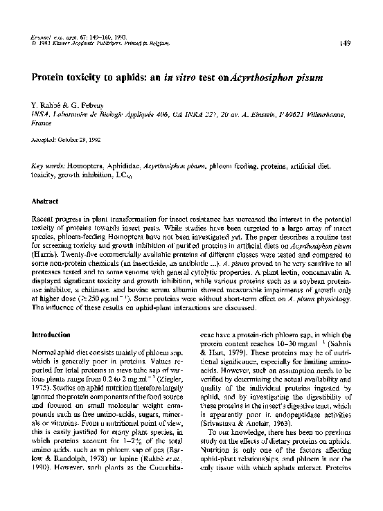 (PDF) Protein toxicity to aphids: an in vitro test on Acyrthosiphon pisum