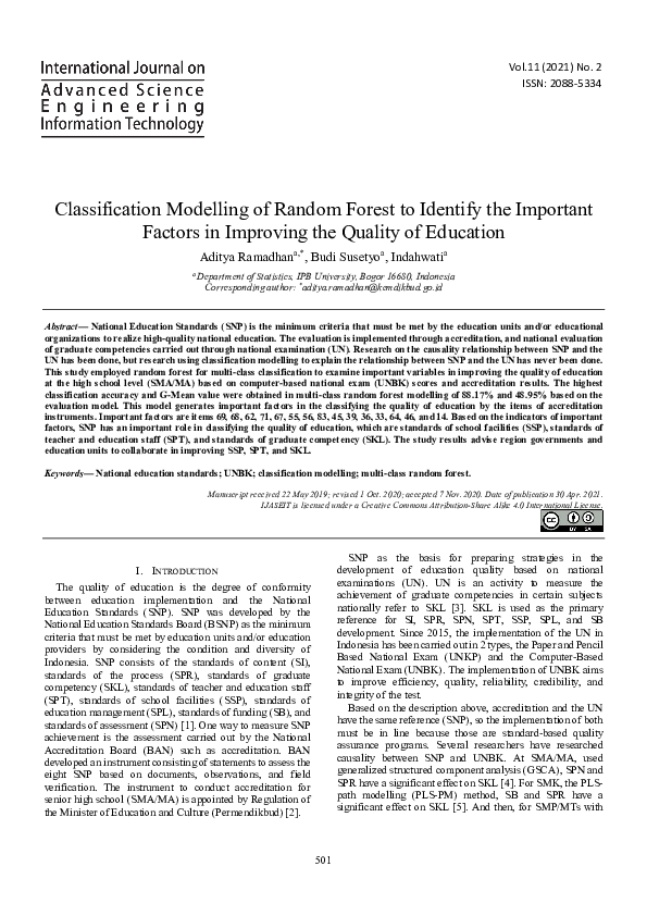 (PDF) Classification Modelling of Random Forest to Identify the Important Factors in Improving ...