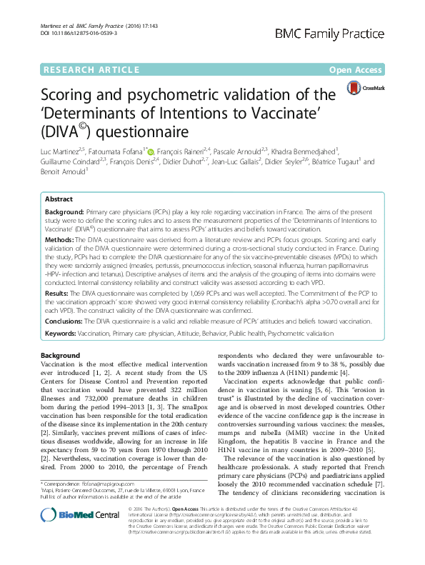 (PDF) Scoring and psychometric validation of the ‘Determinants of ...