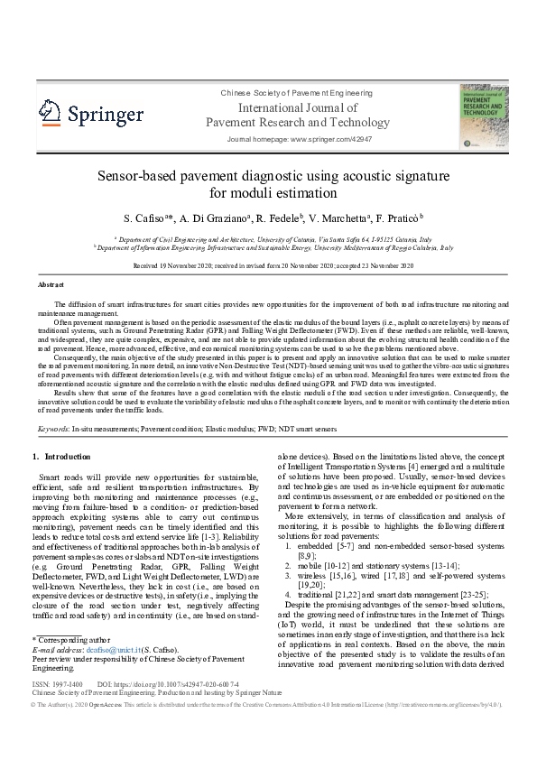 (PDF) Sensor-based pavement diagnostic using acoustic signature for moduli estimation