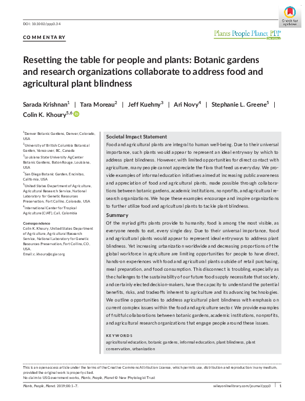 (PDF) Resetting the table for people and plants: Botanic gardens and ...