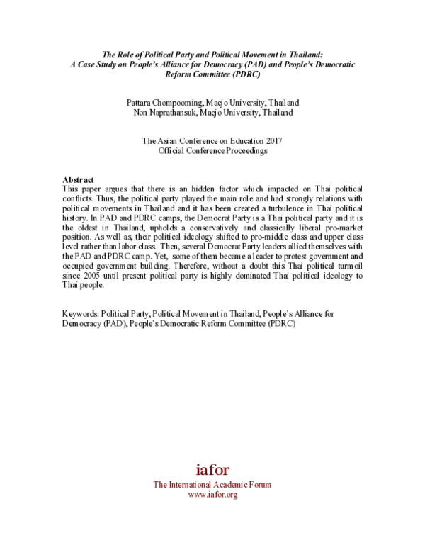 (PDF) The Role of Political Party and Political Movement in Thailand: A ...