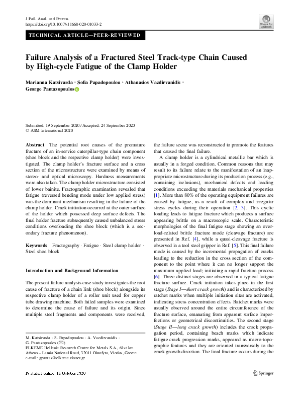 (PDF) Failure Analysis of a Fractured Steel Track-type Chain Caused by ...