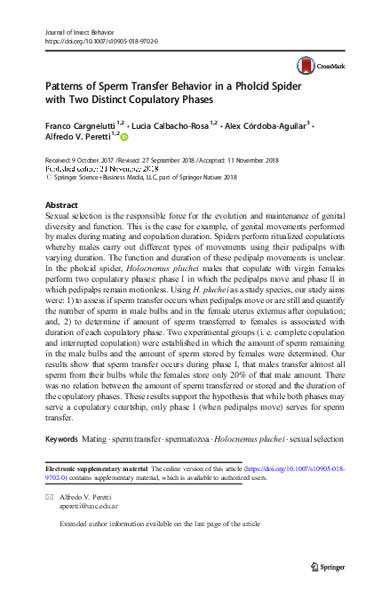 (PDF) Patterns of Sperm Transfer Behavior in a Pholcid Spider with Two ...