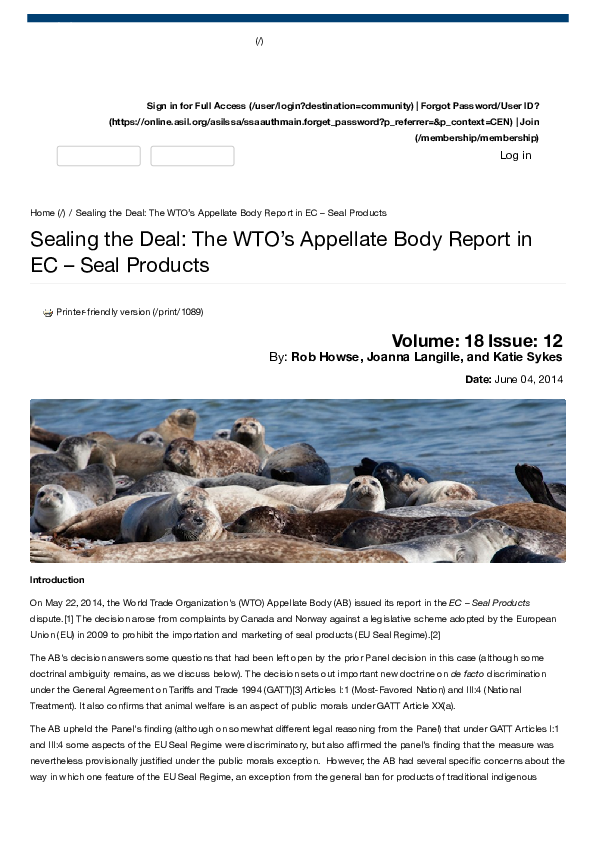 (PDF) Sealing the Deal : The WTO ’ s Appellate Body Report in EC – Seal ...