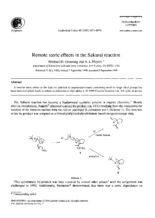 (PDF) Remote steric effects in the Sakurai reaction