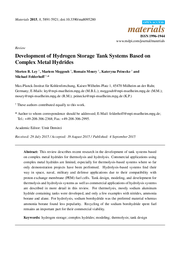 (PDF) Development of Hydrogen Storage Tank Systems Based on Complex ...