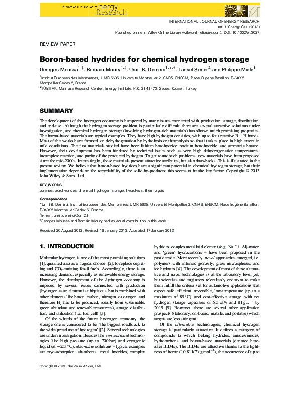 (PDF) Boron-based hydrides for chemical hydrogen storage
