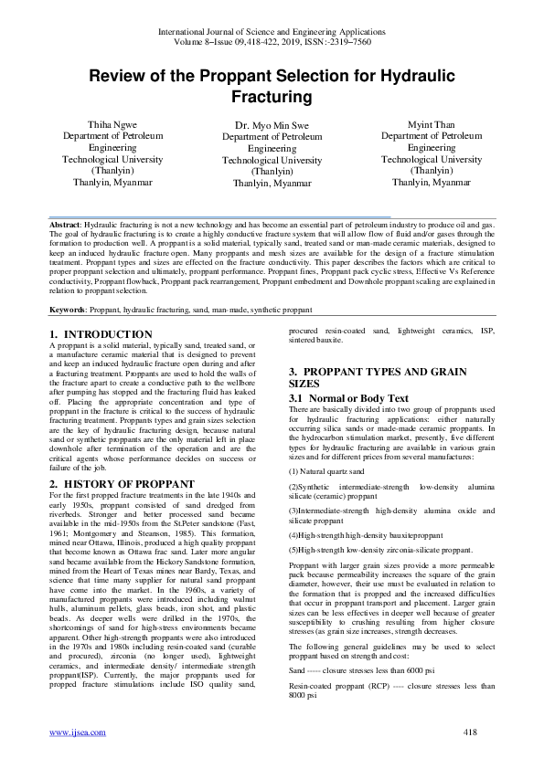(PDF) Review of the Proppant Selection for Hydraulic Fracturing