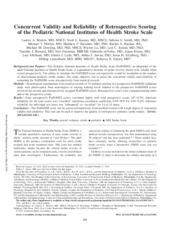 (PDF) Concurrent validity and reliability of retrospective scoring of the Pediatric National ...