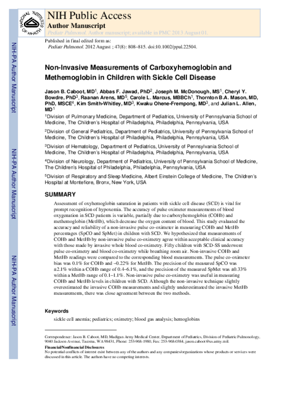 (PDF) Non-invasive measurements of carboxyhemoglobin and methemoglobin ...