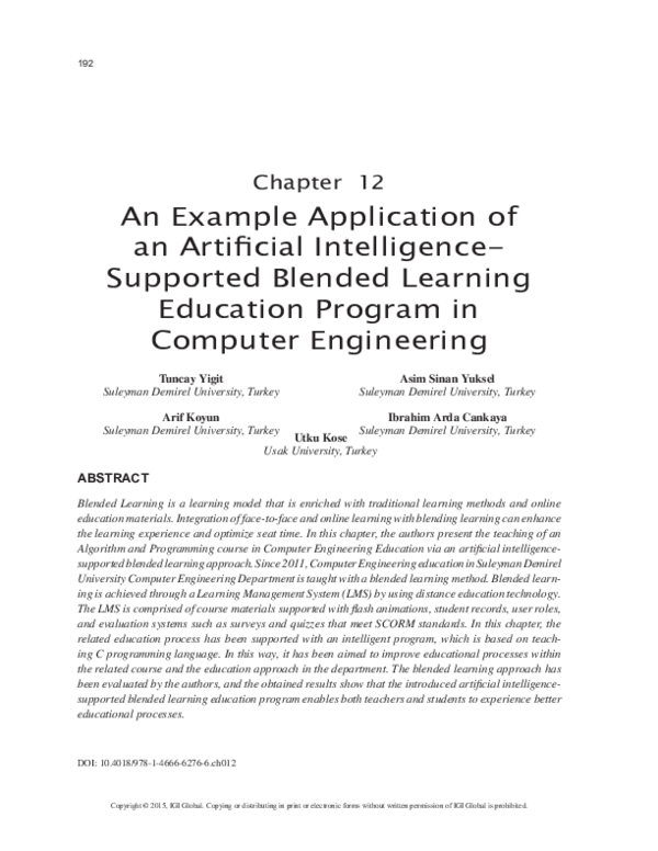 (PDF) An Example Application of an Artificial Intelligence-Supported Blended Learning Education ...