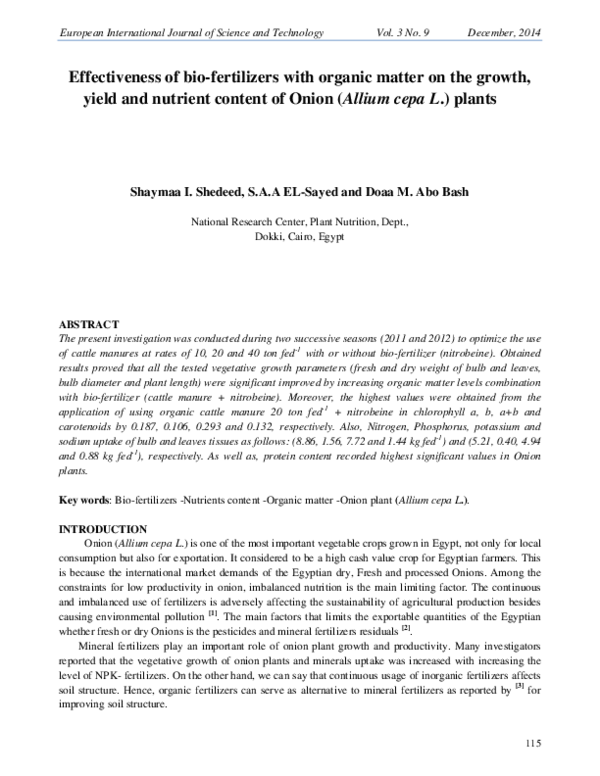 (PDF) Effectiveness of bio-fertilizers with organic matter on the growth, yield and nutrient ...