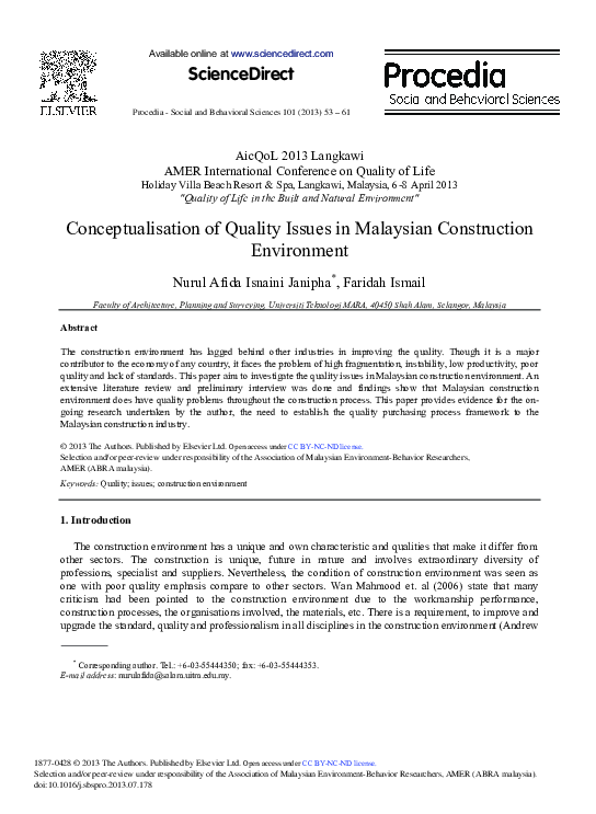 (PDF) Quality Challenges in Malaysian Construction