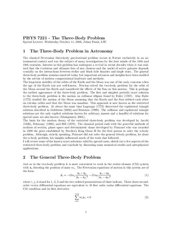 (PDF) PHYS 7221-The Three-Body Problem