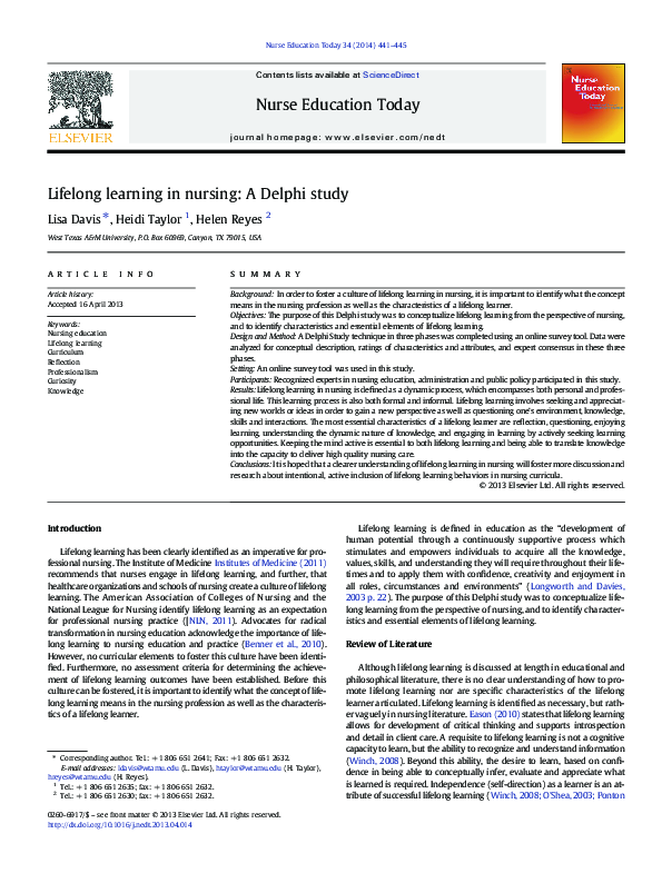 (PDF) Lifelong learning in nursing: A Delphi study