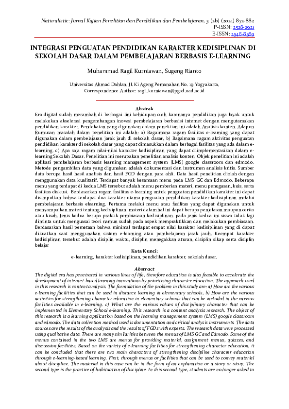 (PDF) Integrasi Penguatan Pendidikan Karakter Kedisiplinan di Sekolah Dasar dalam Pembelajaran ...