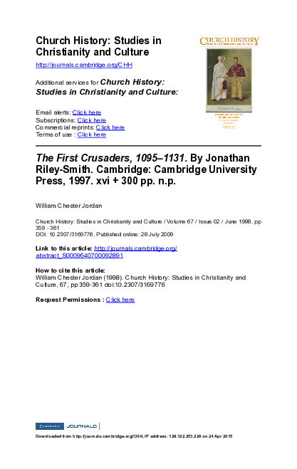 (PDF) The First Crusaders, 1095–1131. By Jonathan Riley-Smith ...